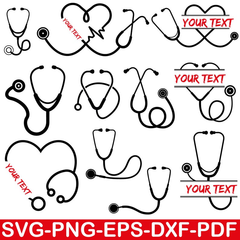 Stethoscope SVG Bundle, Nurse Heart Stethoscope Designs, Medical ...