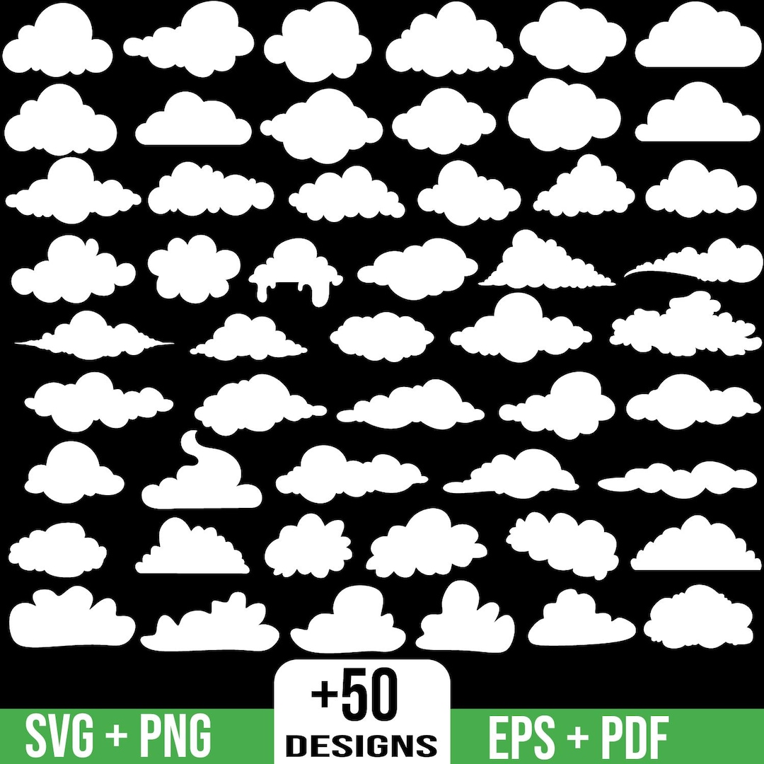 Clouds SVG Bundle, Set of Clouds, Clouds Clipart, White Clouds, Fluffy ...