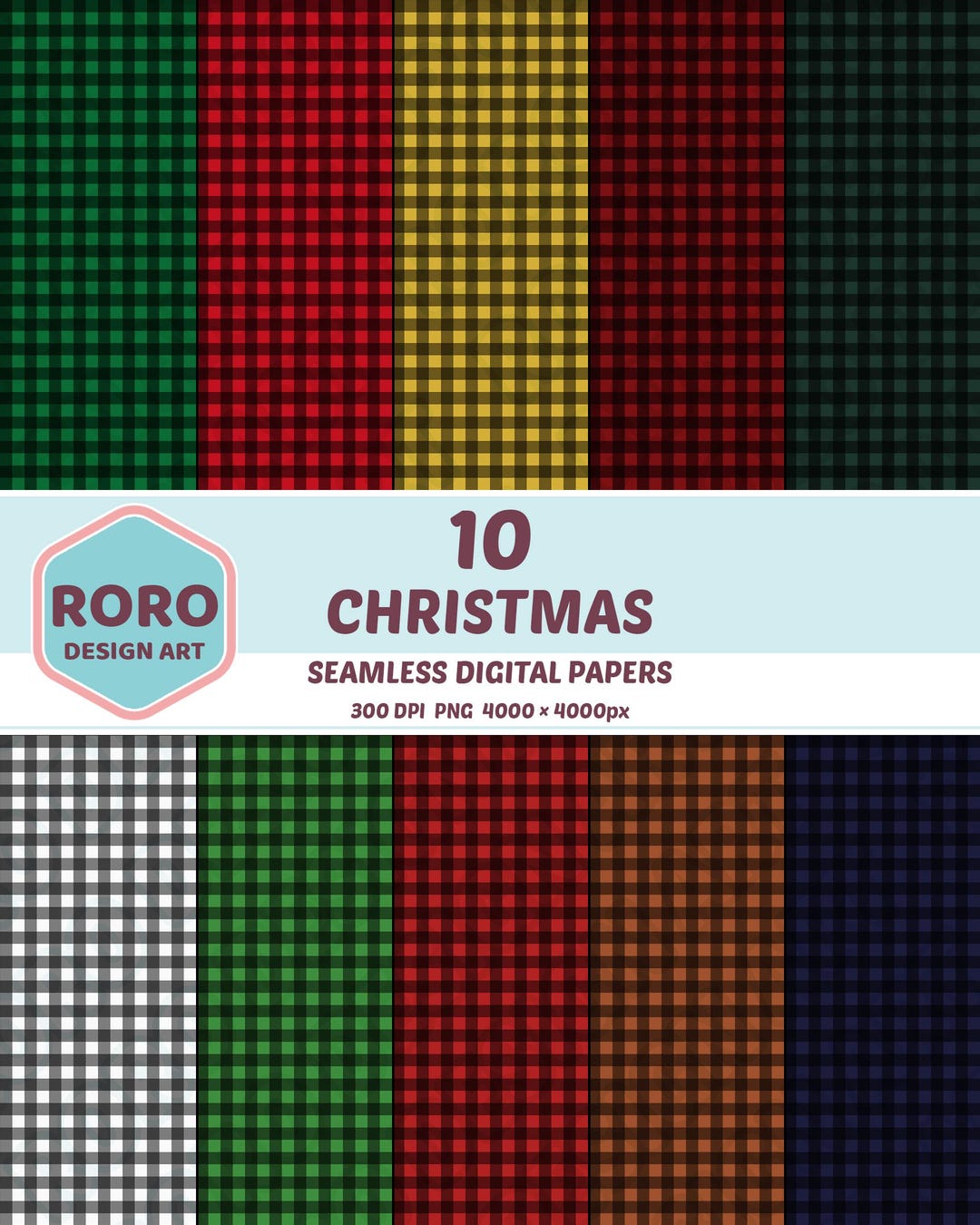 Christmas Gingham Digital Paper Pack Seamless Red Green Checks ...