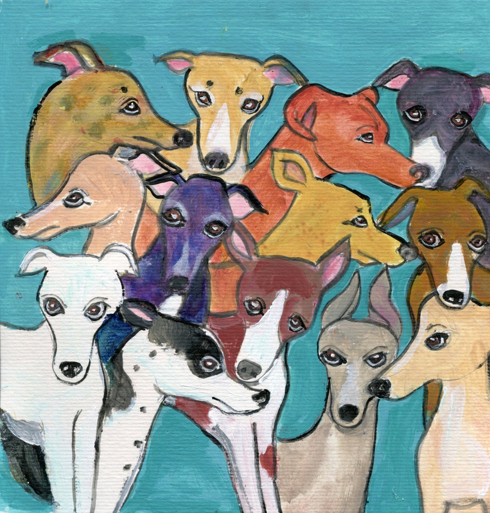 Greyhound Art Card: "greyhounds on Turquoise" Greeting / Note Card ...
