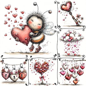 39 JPG Whimsical Valentine's Day Clipart: Sweet Illustrations (digital ...