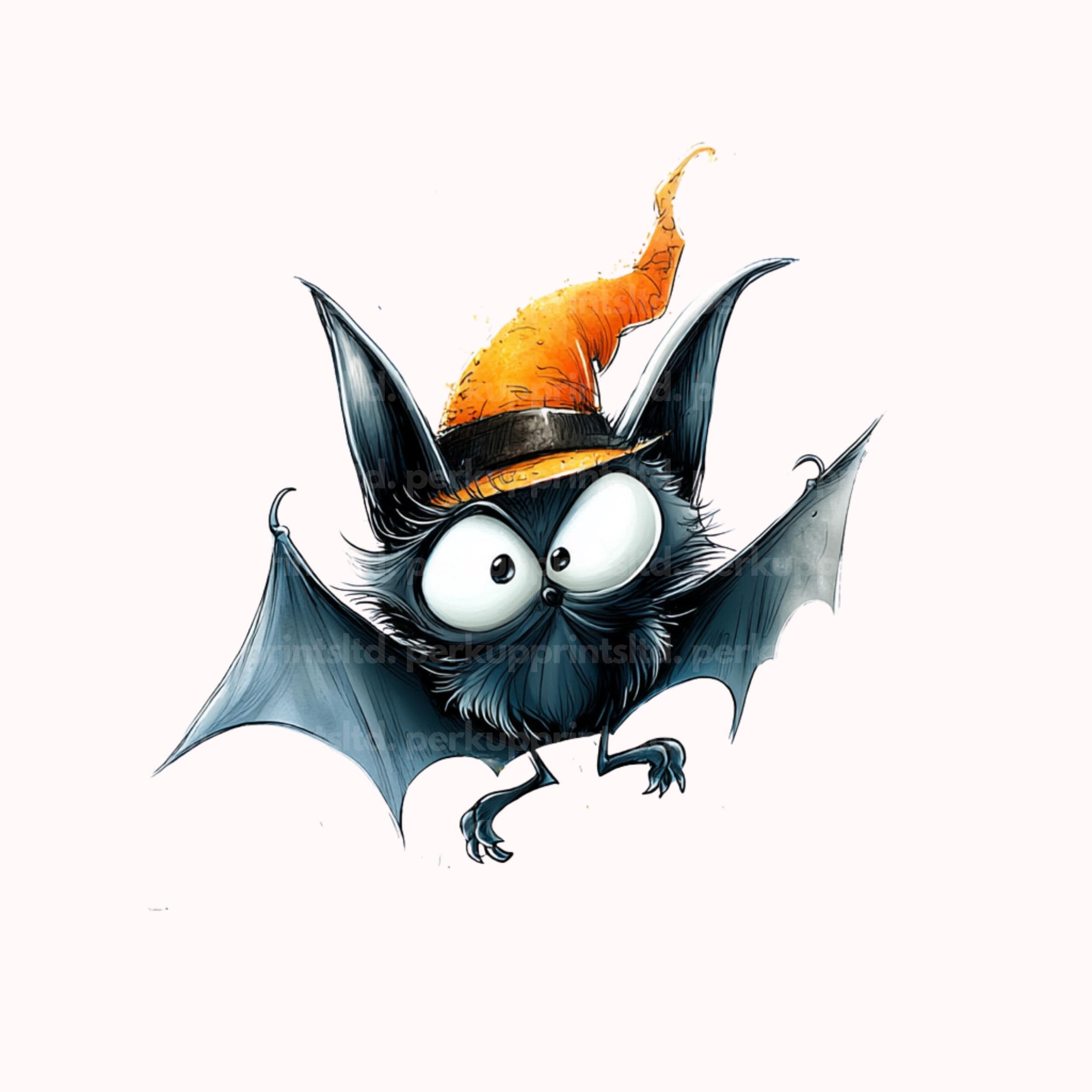 Funny Bat Clipart Cute Halloween Bats PNG Whimsical Bat Digital ...