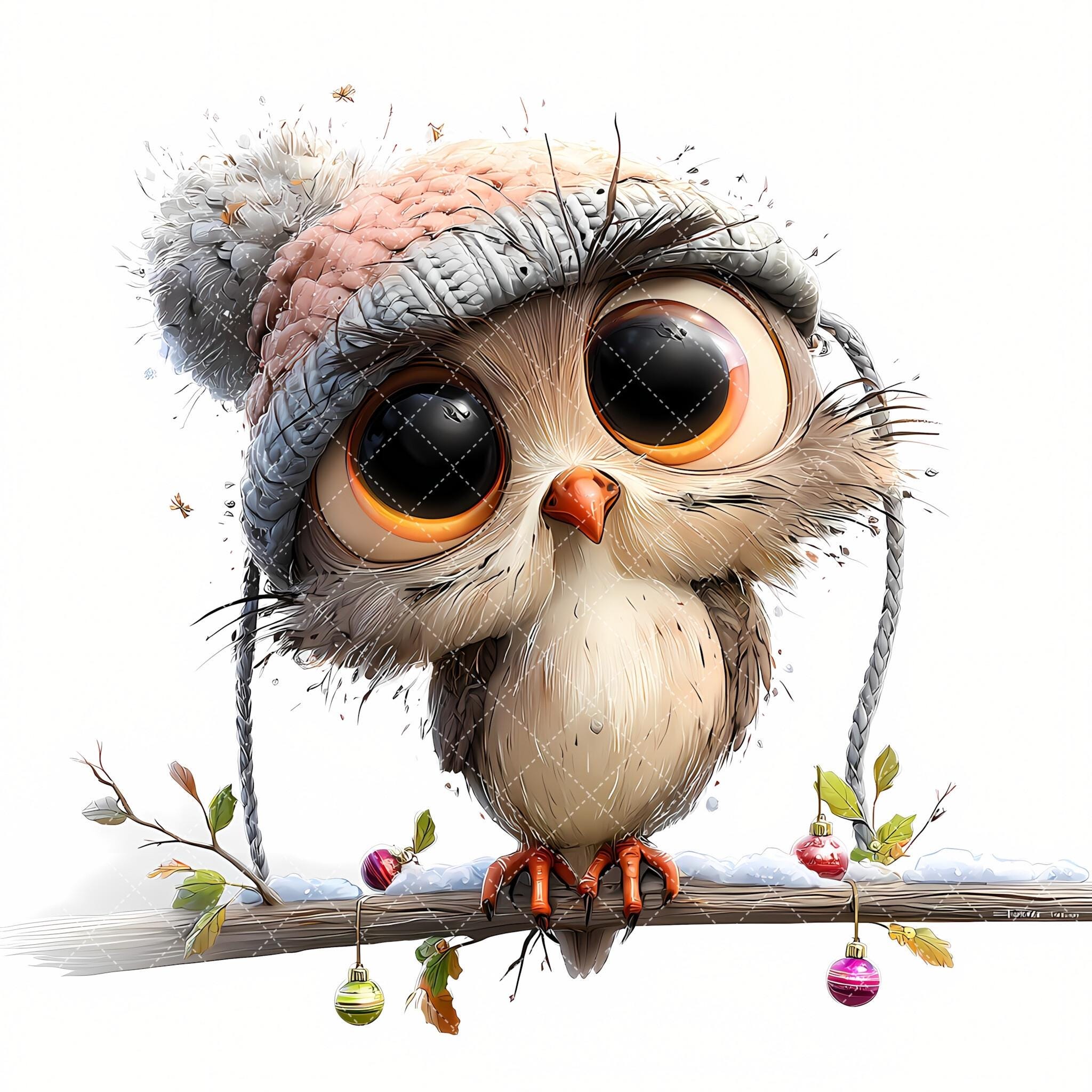 25 Christmas Bird Owls Clipart Set: Watercolor Jpgs Images (digital ...