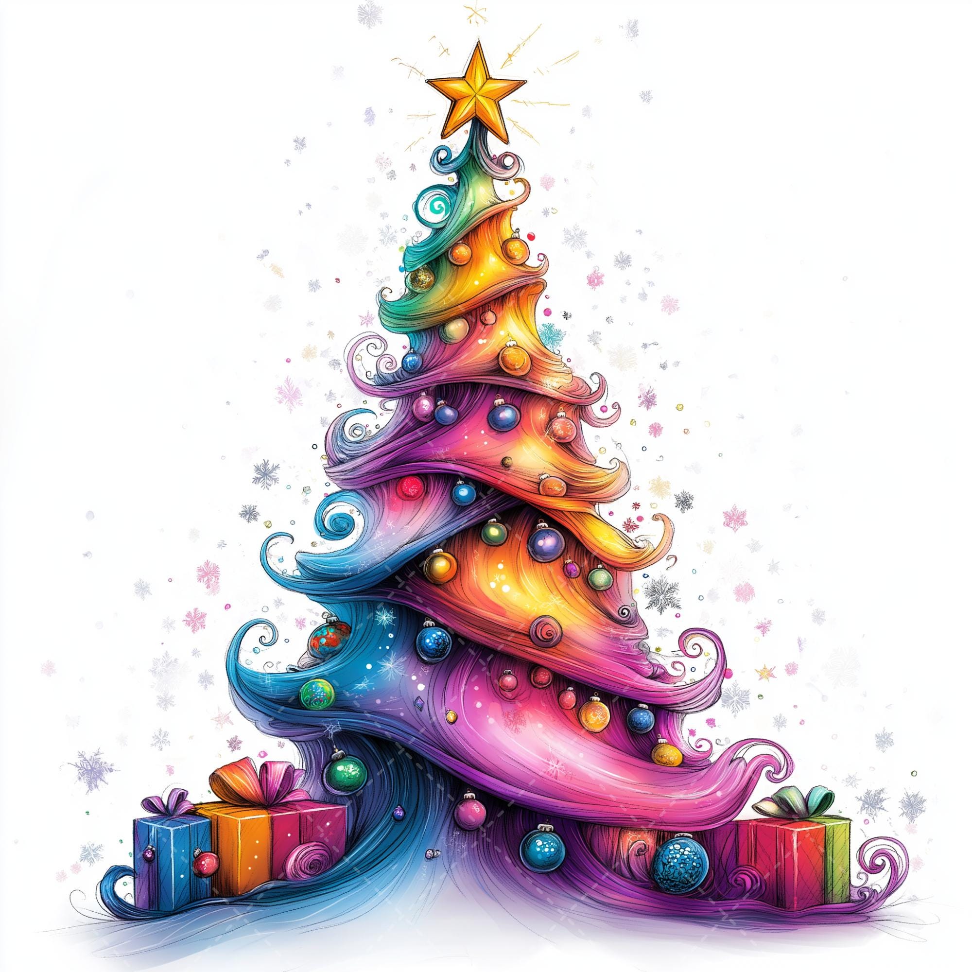 16 Whimsical Christmas Tree Clipart, Quirky Christmas Clipart, JPG ...