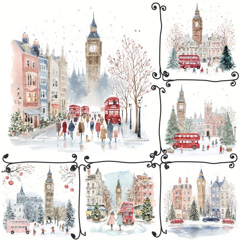 44 Christmas in London Clipart, Winter London, Cute London Travel ...