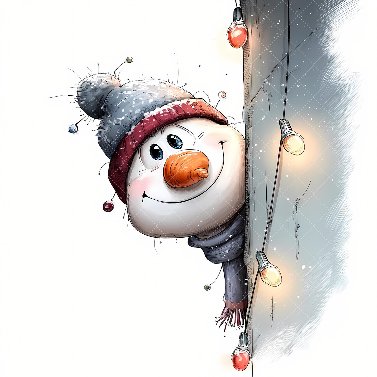Quirky Watercolor Peeking Snowman Clipart: Holiday Jpgs Images (digital ...