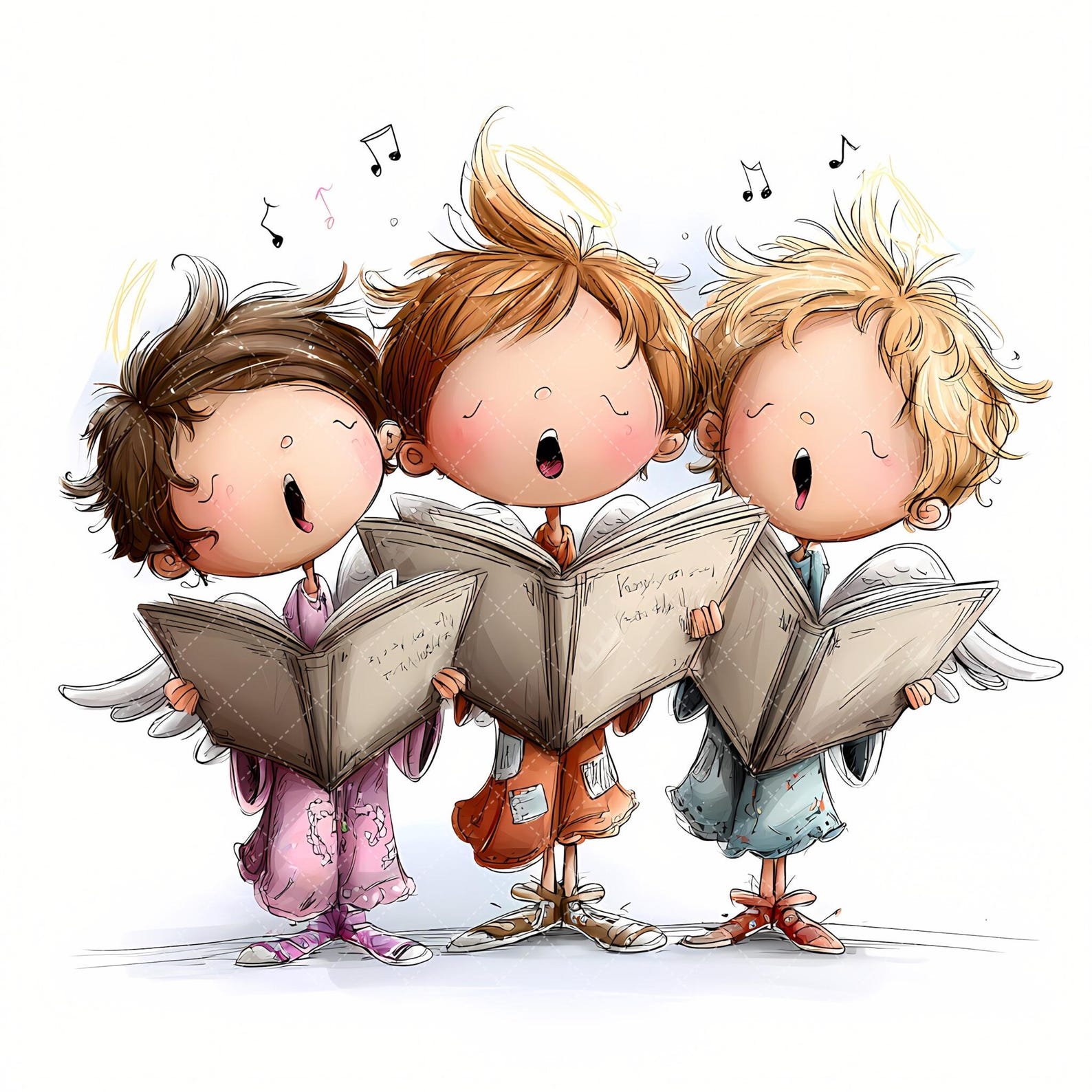 24 Quirky Singing Angel Christmas Clipart: Whimsical Angel Choir ...