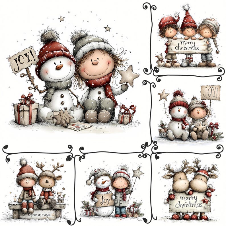 Christmas Joy Greetings Clipart: Cute Whimsical Winter Graphics ...