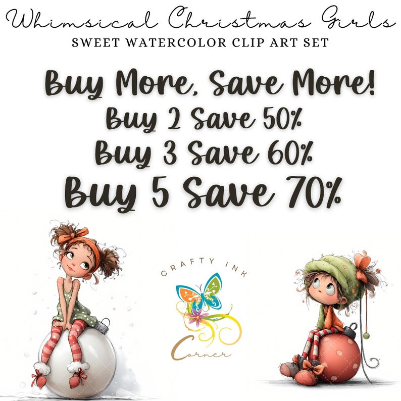 Whimsical Christmas Girl Clipart: Festive Girl JPG Holiday Graphics ...