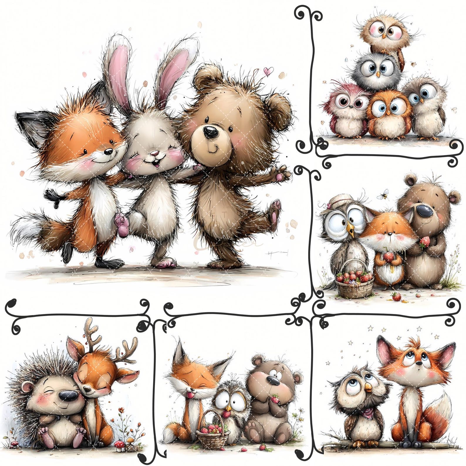 Whimsical Woodland Animals Friends Clipart: Nursery Graphics (digital ...