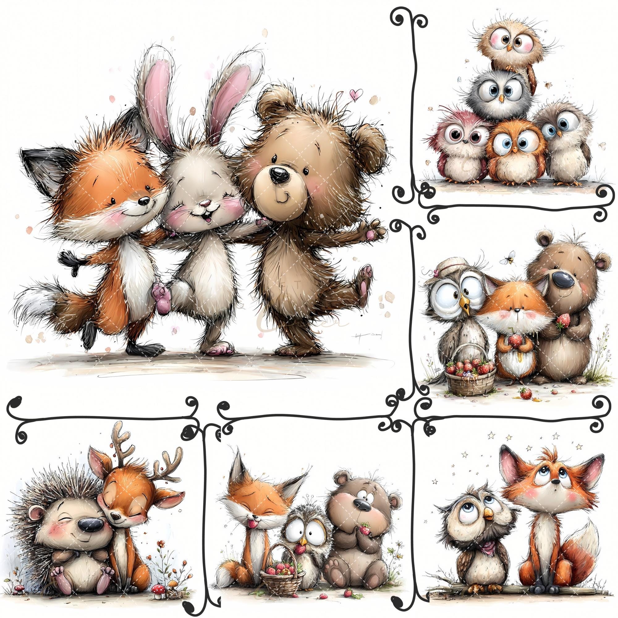 Whimsical Woodland Animals Friends Clipart: Nursery Graphics (digital ...