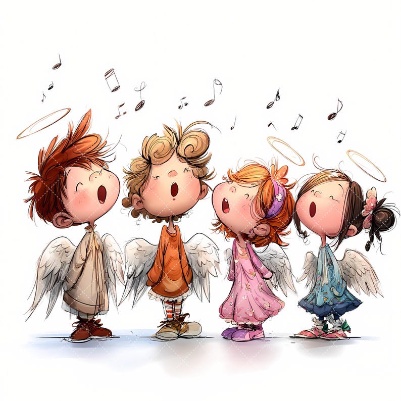 24 Quirky Singing Angel Christmas Clipart: Whimsical Angel Choir ...