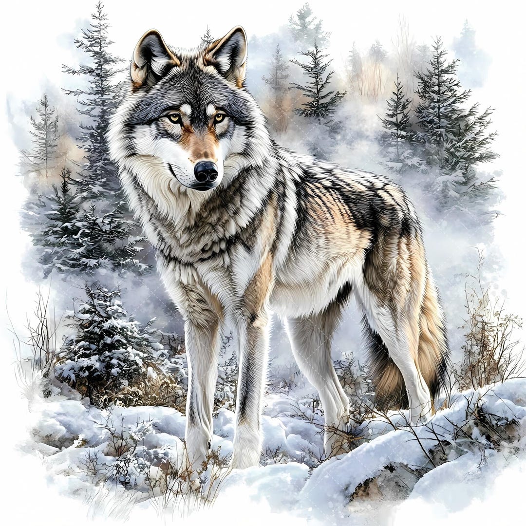 42 Watercolor Winter Wolf Forest Clipart Bundle JPEG Commercial ...