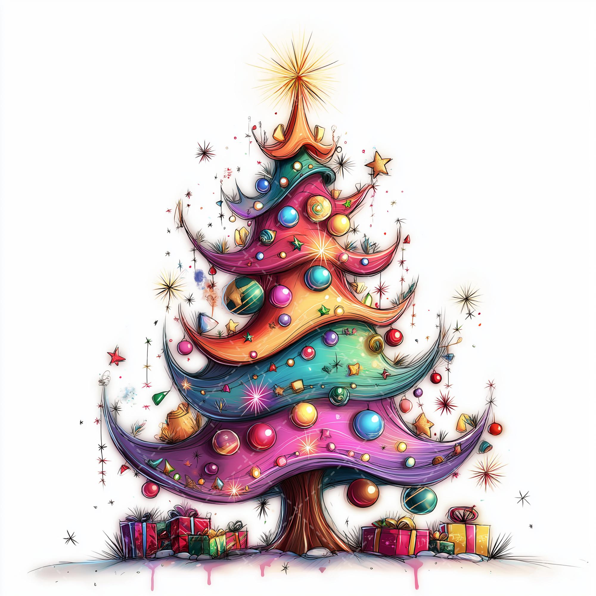 16 Whimsical Christmas Tree Clipart, Quirky Christmas Clipart, JPG ...