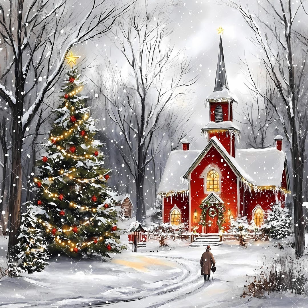 28 JPEG Watercolor Little Church in Winter Graphics Watercolor Chapel ...