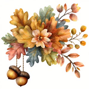 83 JPG Watercolor Fall Leaves & Acorn Cliparts, Autumn Borders Clipart ...