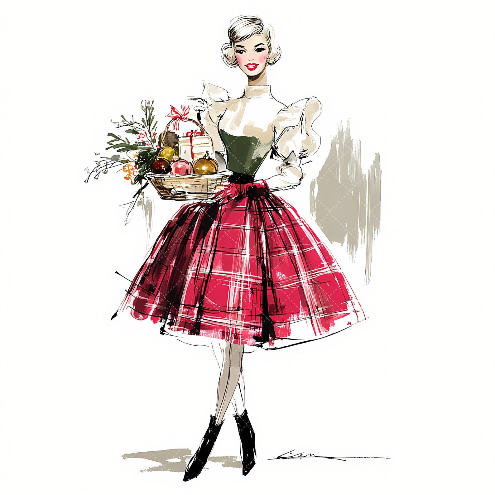 65 Vintage Christmas Lady Clipart Bundle – Retro Holiday Fashion Xmas ...