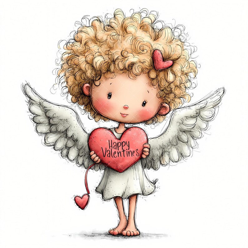 37 JPG Whimsical Cupid Valentine Clipart – Cute Watercolor Love Angel ...