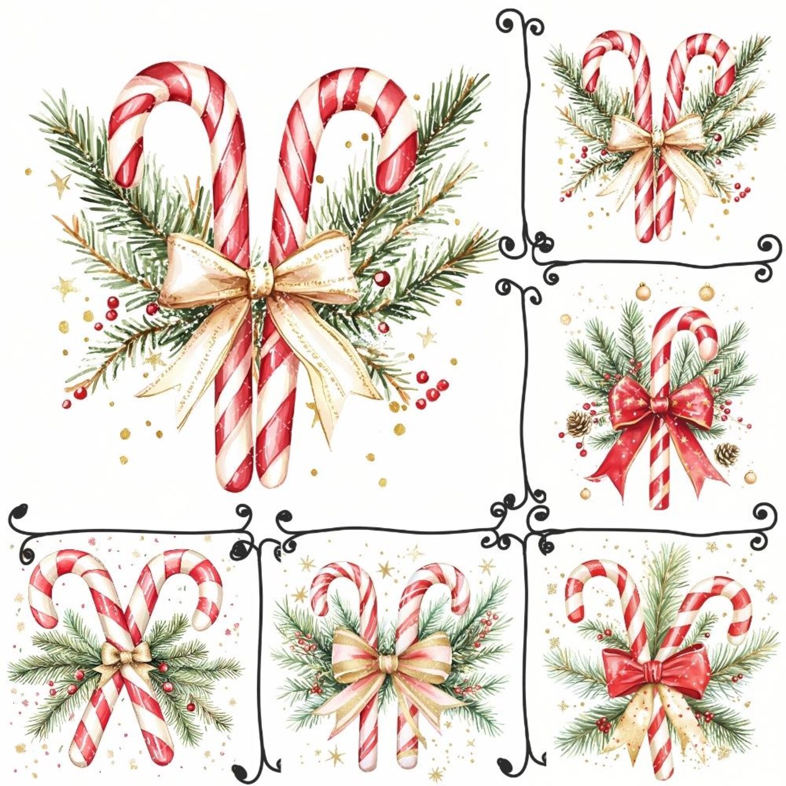 35 Candy Cane Clipart, Watercolor Christmas Sweets, Holiday Crafts ...