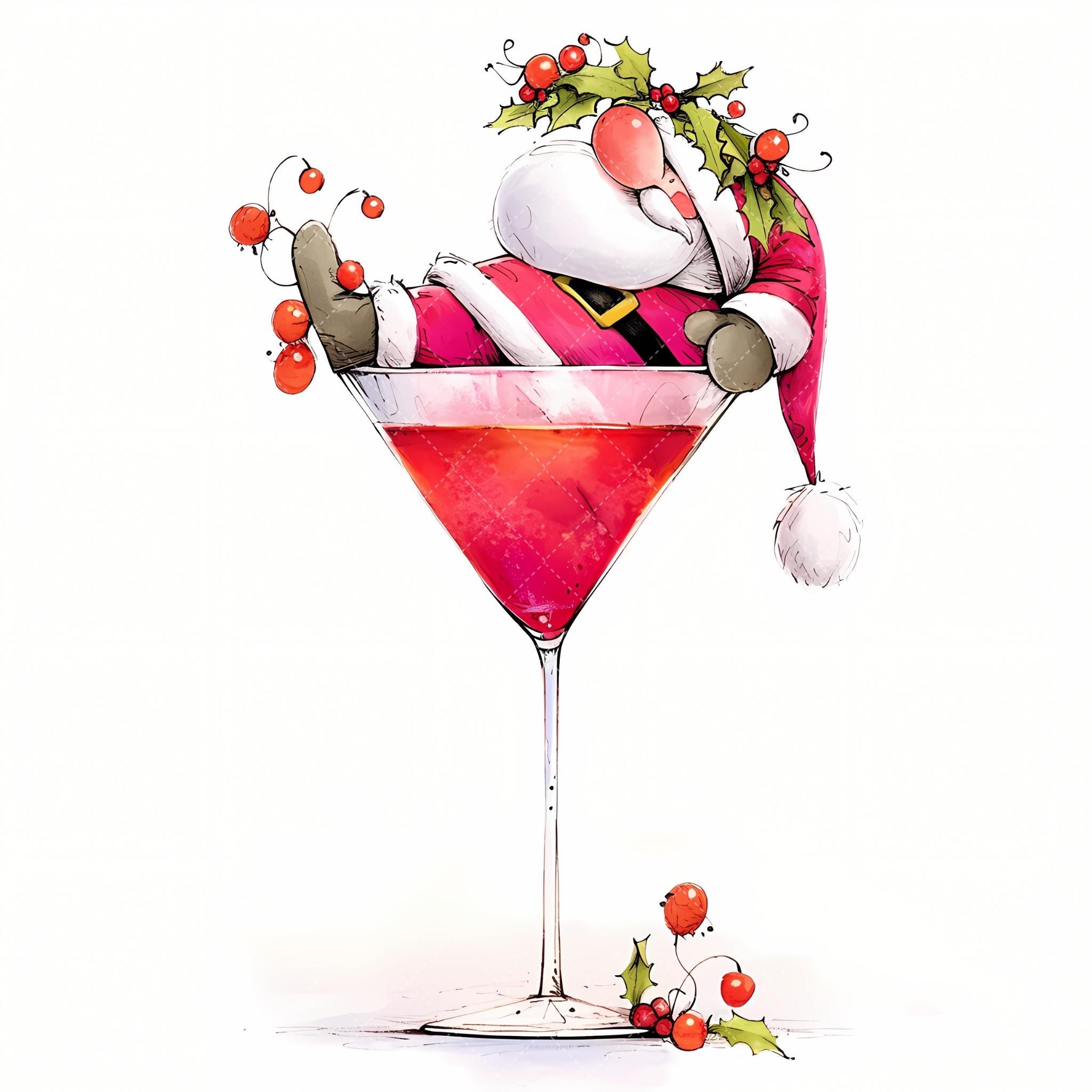 29 Quirky Santa in Cocktail Christmas Clipart, Planners Holiday Cards ...