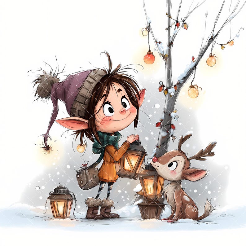 Elf and Reindeer Christmas Clipart: Festive Holiday Graphics (digital ...