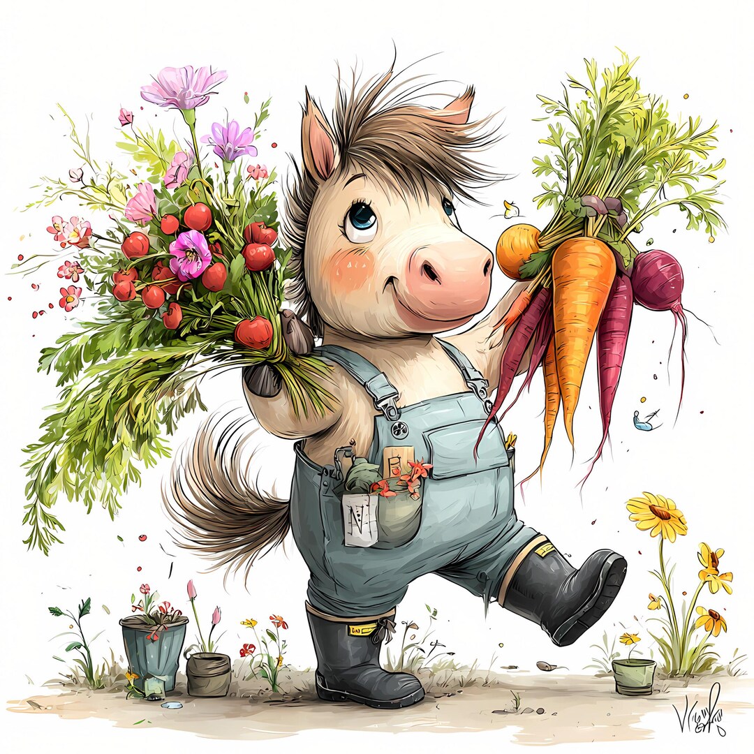 Whimsical Spring Farm Gardening Clipart – Cute Cow, Chicken & Pig ...