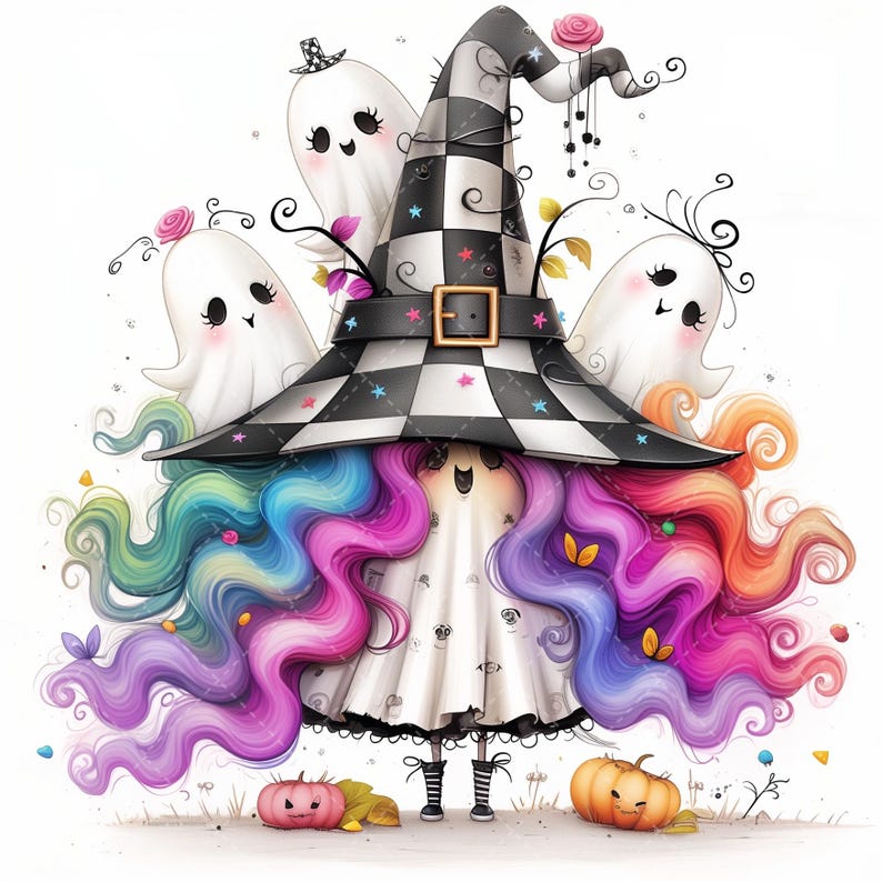 Cute Ghost Halloween Clipart, Girl Halloween Clipart, Pastel Watercolor ...