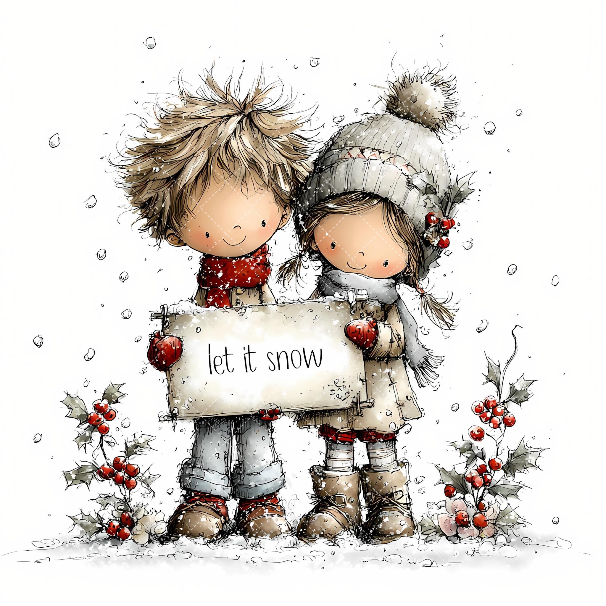 Christmas Joy Greetings Clipart: Cute Whimsical Winter Graphics ...