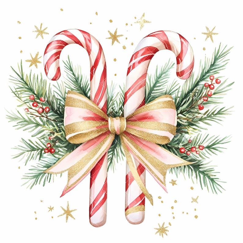 35 Candy Cane Clipart, Watercolor Christmas Sweets, Holiday Crafts ...