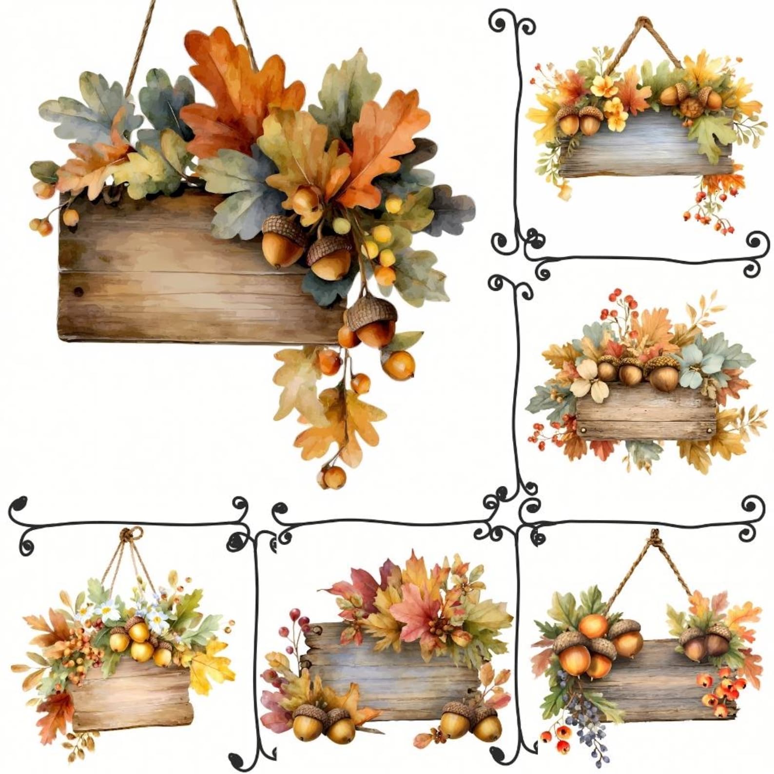 40 Autumn Bunting Clipart L Fall Leaves Garland L JPG Digital Download ...