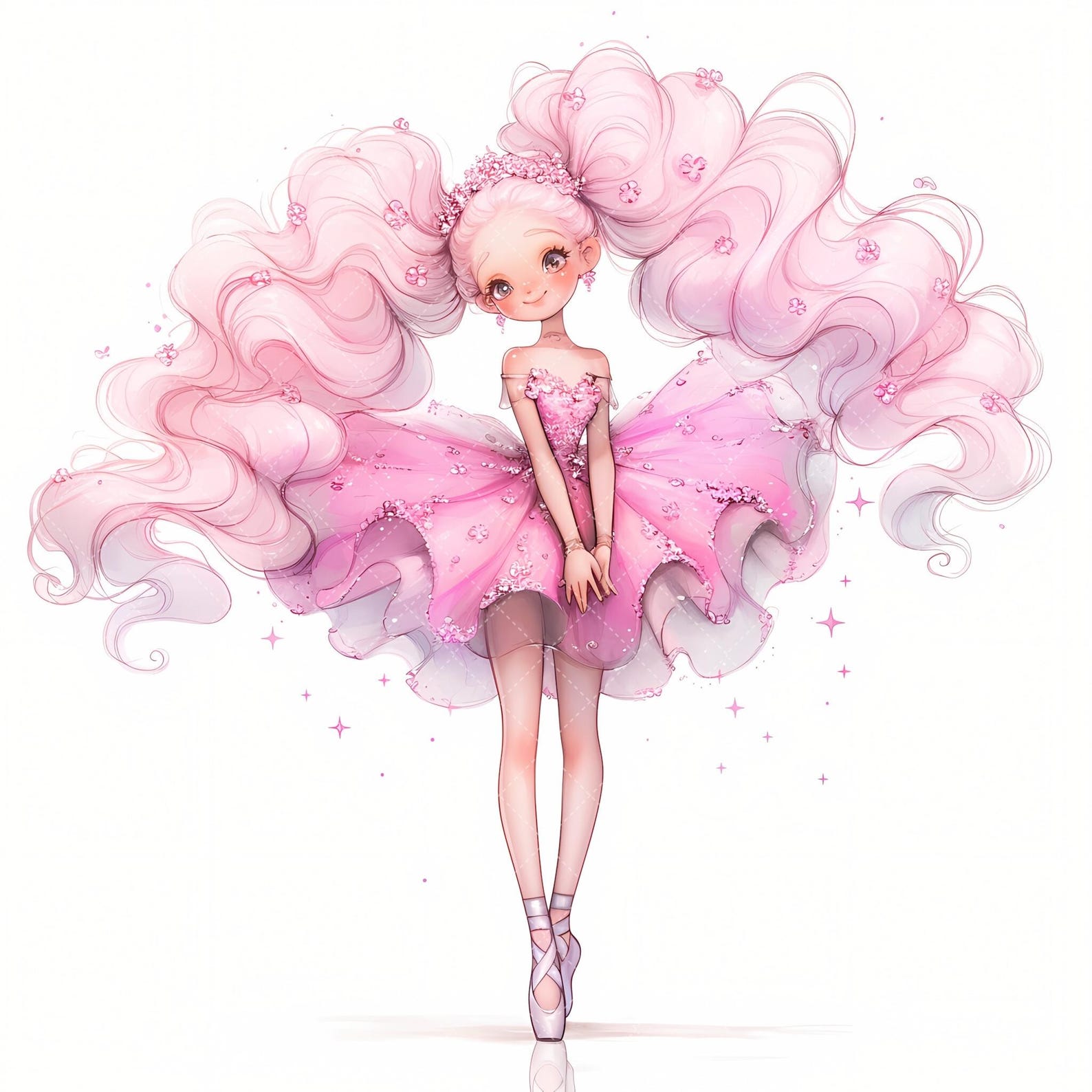 15 Watercolor Ballerina Girls Clipart Jpeg Bundle, Floral Girl Clipart ...