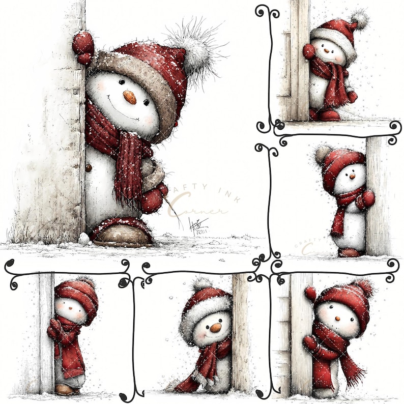 42 JPG Watercolor Peeking Snowman Clipart: Holiday JPG Images (digital ...