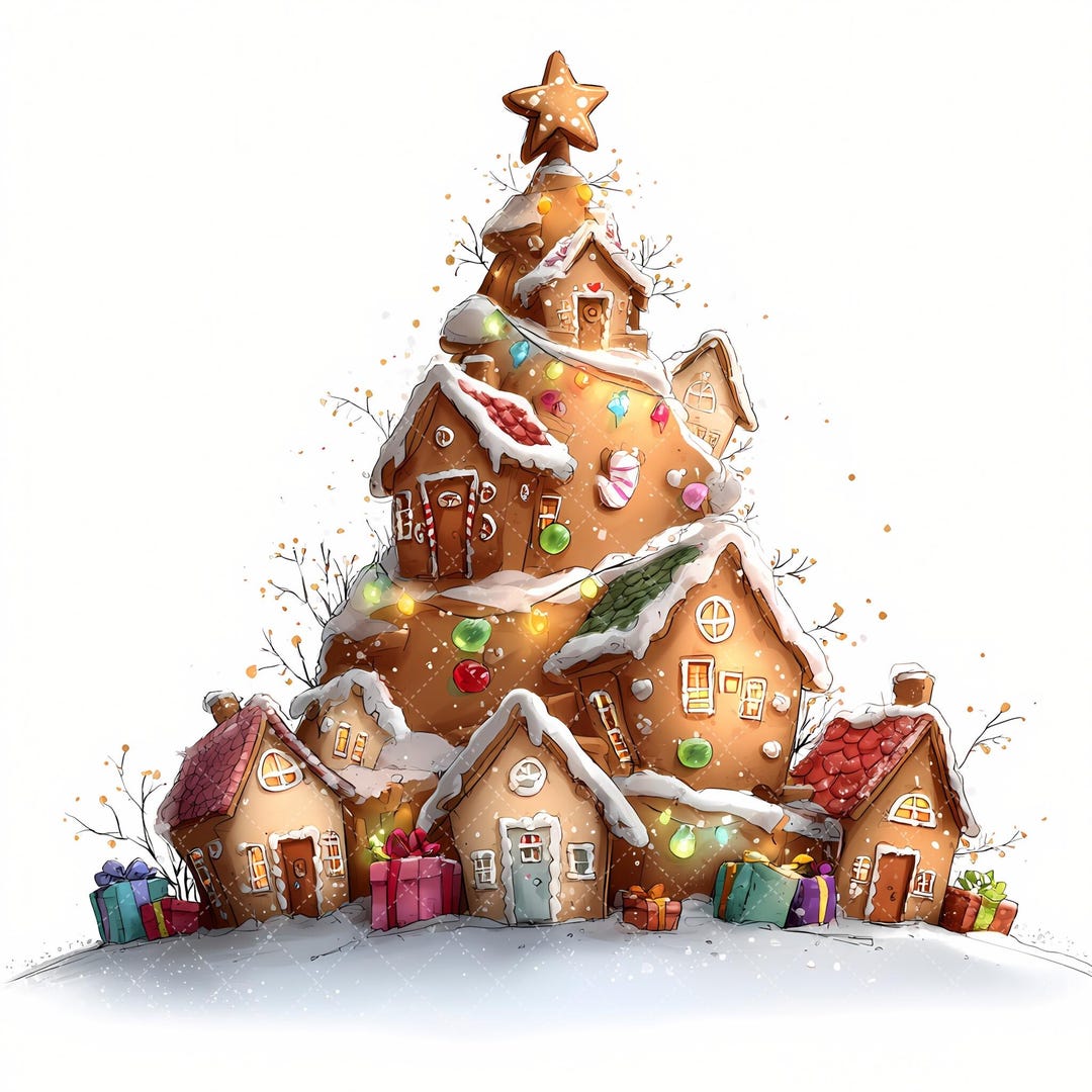 Whimsical Gingerbread Christmas Tree Clipart: Cute Festive Cookie ...