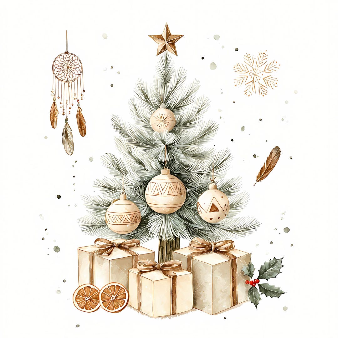 36 Boho Xmas Tree Clipart, Christmas Trees Clipart, Boho Chic, Winter ...