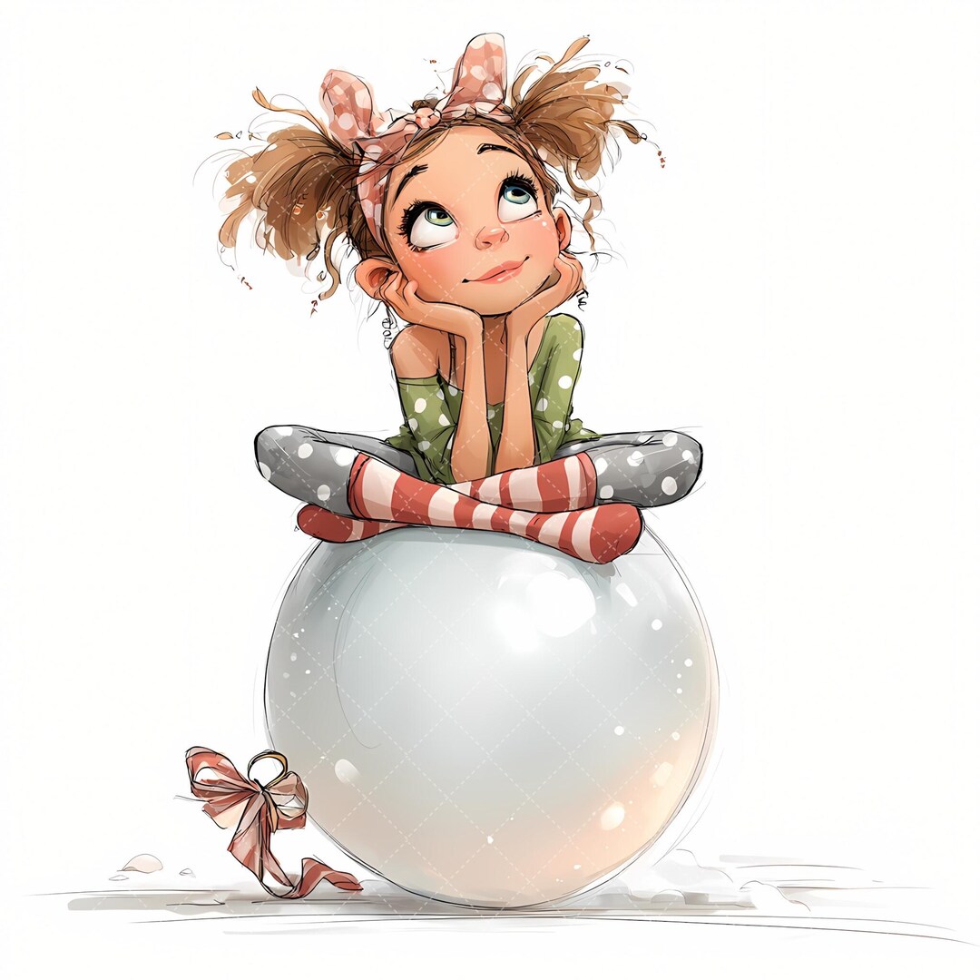 Whimsical Christmas Girl Clipart: Festive Girl JPG Holiday Graphics ...