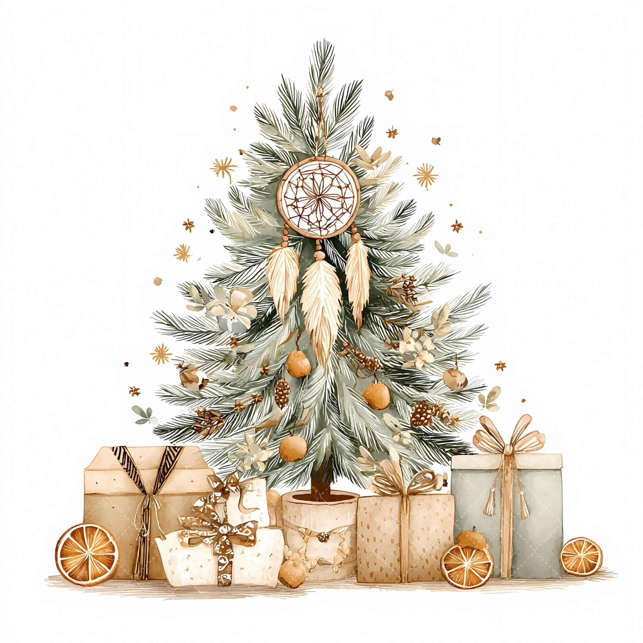 36 Boho Xmas Tree Clipart, Christmas Trees Clipart, Boho Chic, Winter ...