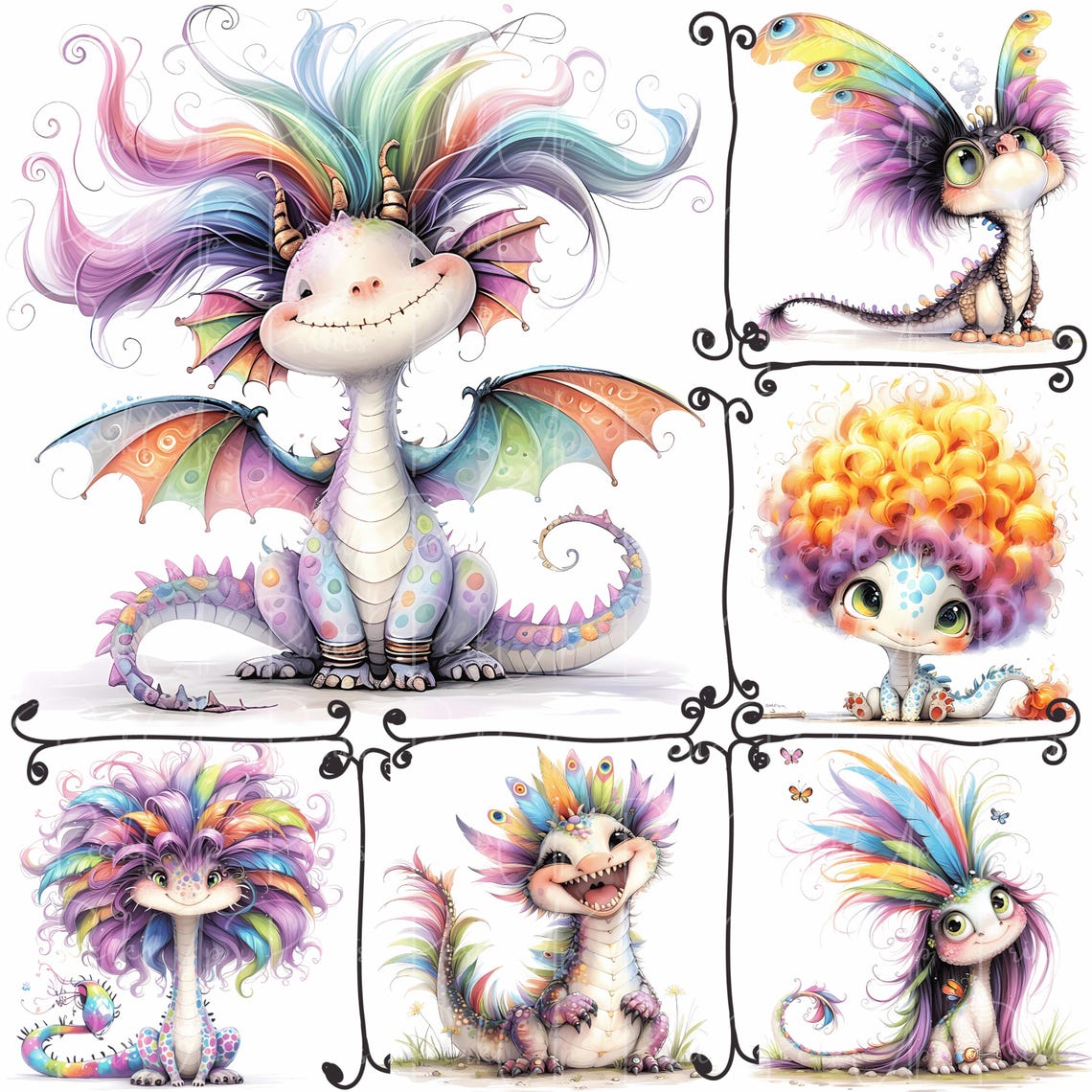 Quirky Dragon Clipart Fantasy Funny Dragons PNG Whimsical Birthday ...