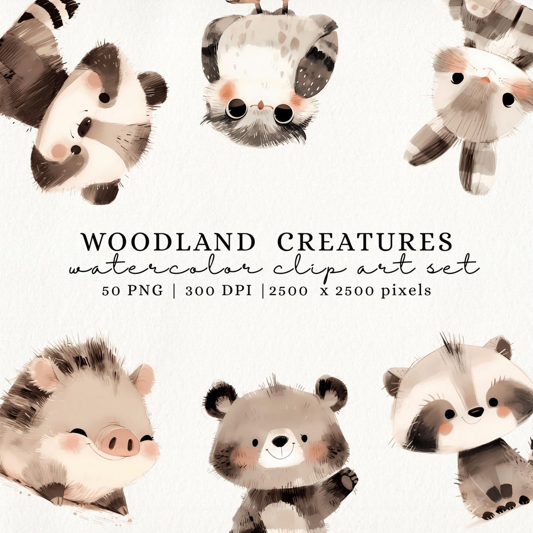 Watercolor Woodland Portraits Clipart, Cute Animals Clipart, Baby ...