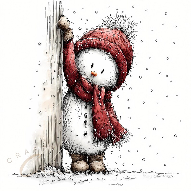 42 JPG Watercolor Peeking Snowman Clipart: Holiday JPG Images (digital ...