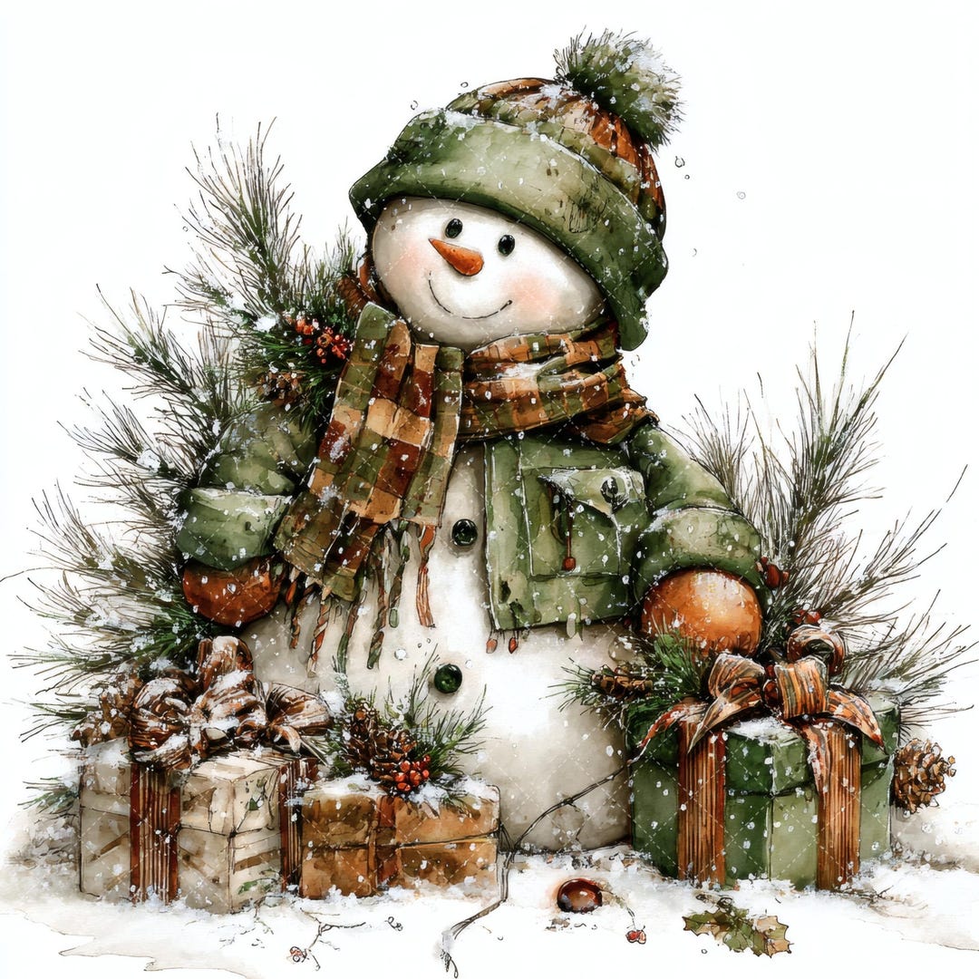 23 Vintage Snowman Clipart Bundle Christmas Clipart Watercolor Snowman ...