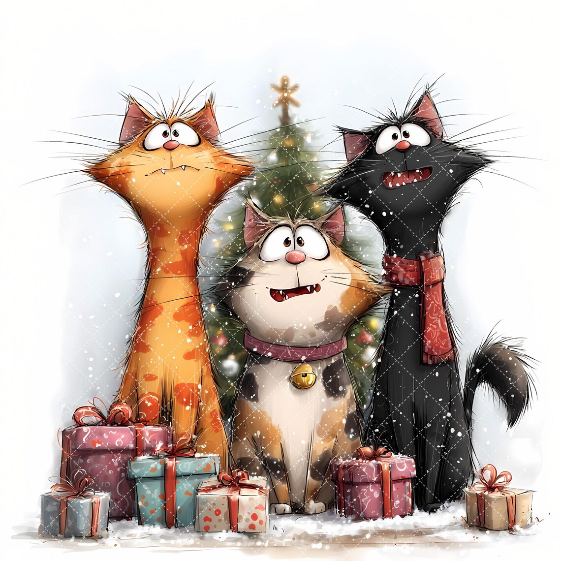 Whimsical Cats Christmas Tree Clipart: Cute Festive Graphics (digital ...