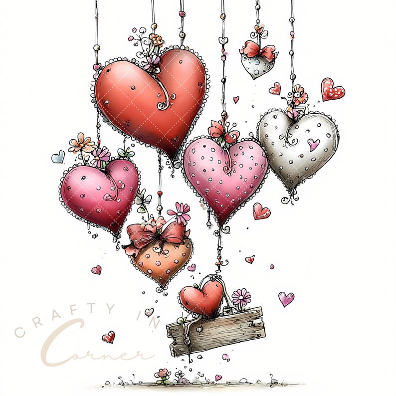 39 JPG Whimsical Valentine's Day Clipart: Sweet Illustrations (digital ...