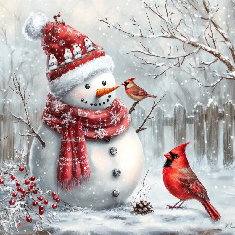 Snowman With Cardinal Clip Art Bundle 30 High Res Watercolor Jpgs Junk ...