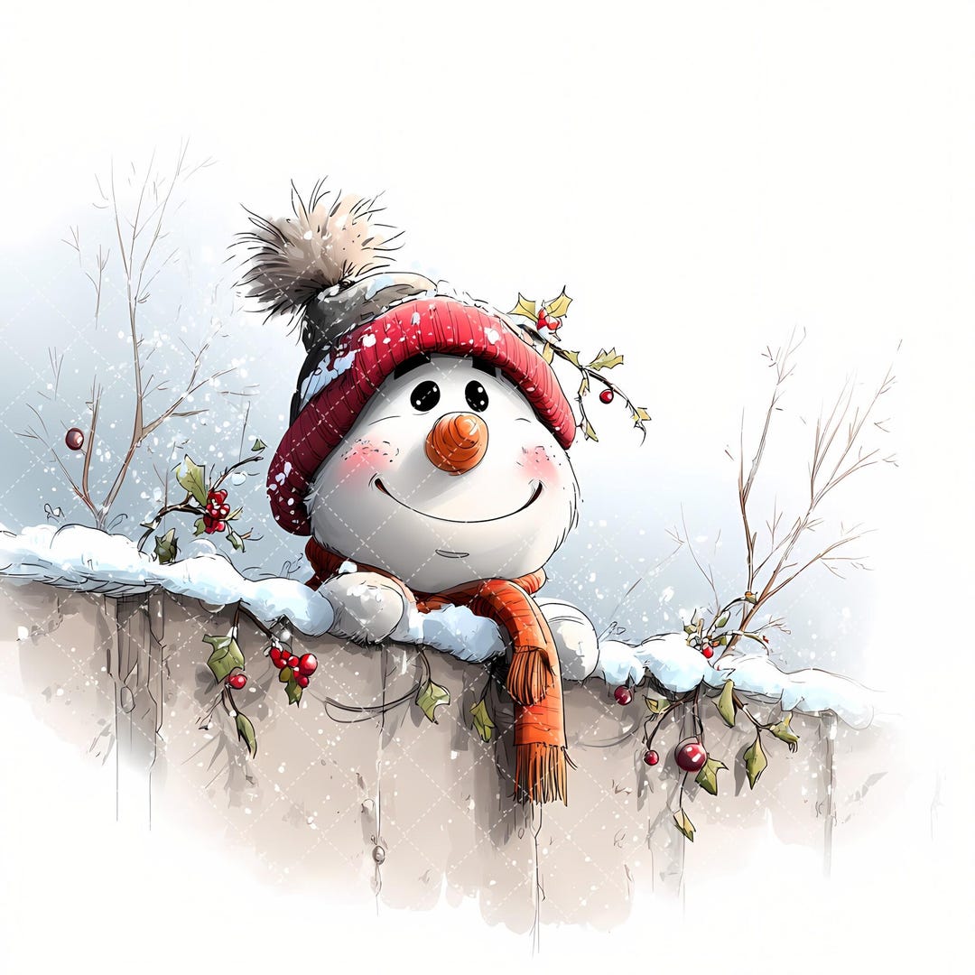 Quirky Watercolor Peeking Snowman Clipart: Holiday Jpgs Images (digital ...