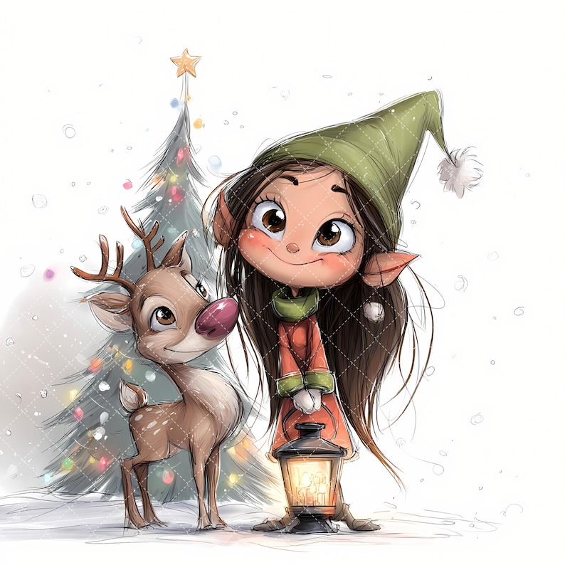 Elf and Reindeer Christmas Clipart: Festive Holiday Graphics (digital ...