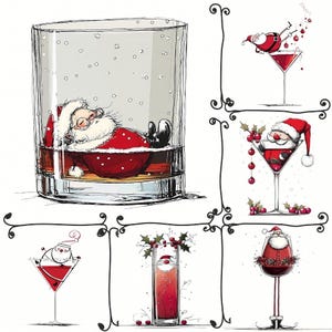 28 Quirky Santa in Cocktail Christmas Clipart, Planners Holiday Cards ...