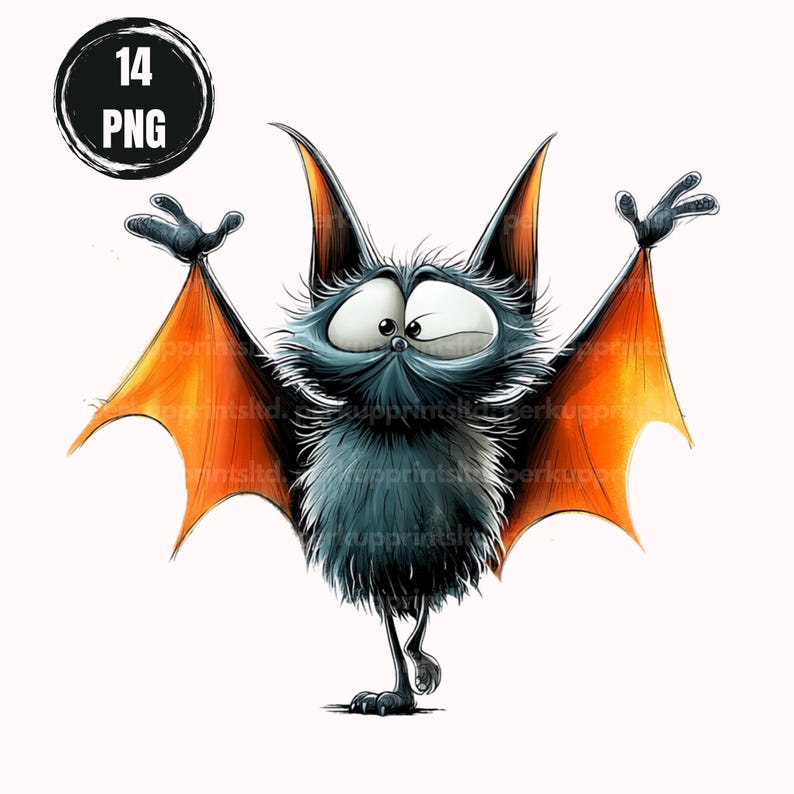 Funny Bat Clipart Cute Halloween Bats PNG Whimsical Bat Digital ...