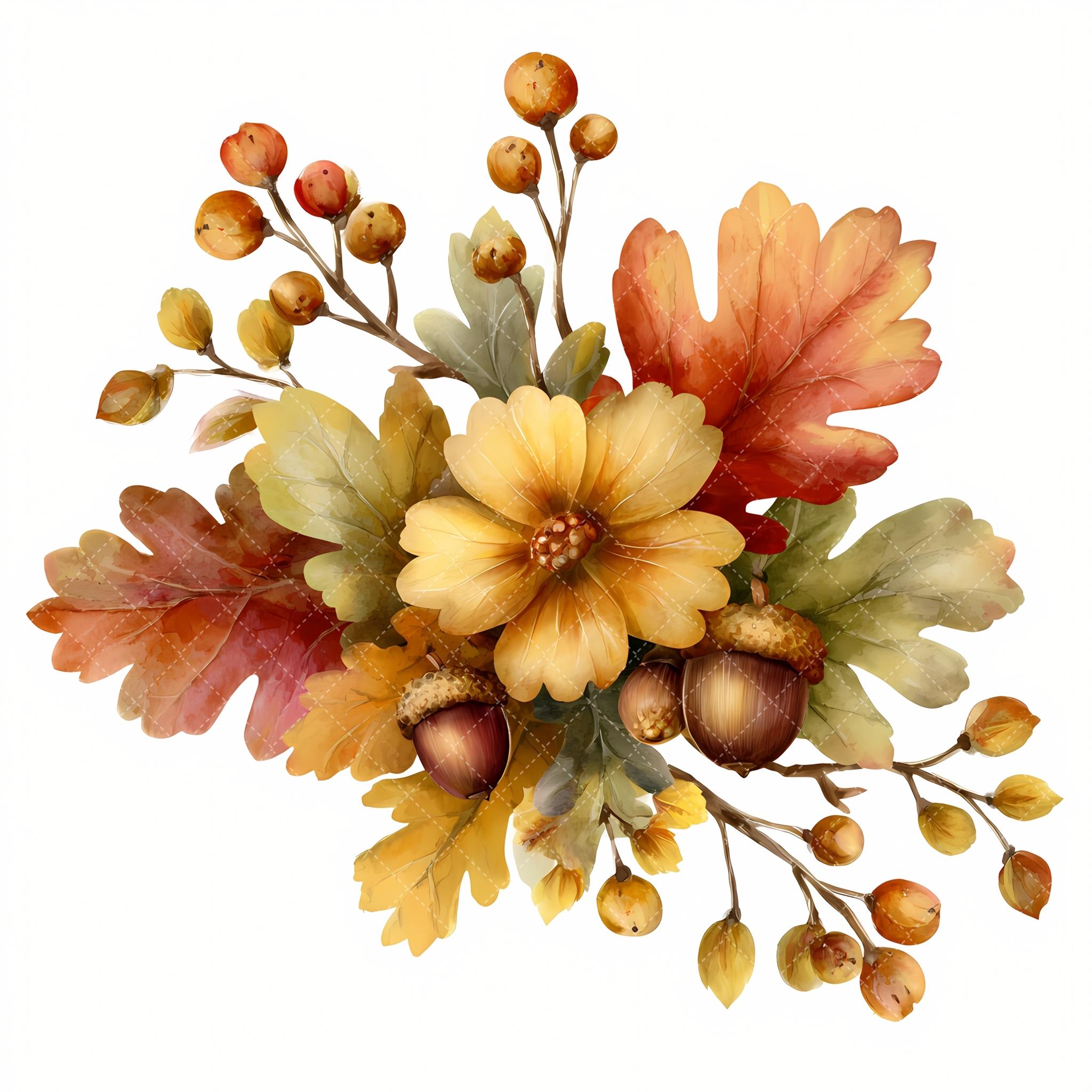 83 JPG Watercolor Fall Leaves & Acorn Cliparts, Autumn Borders Clipart ...