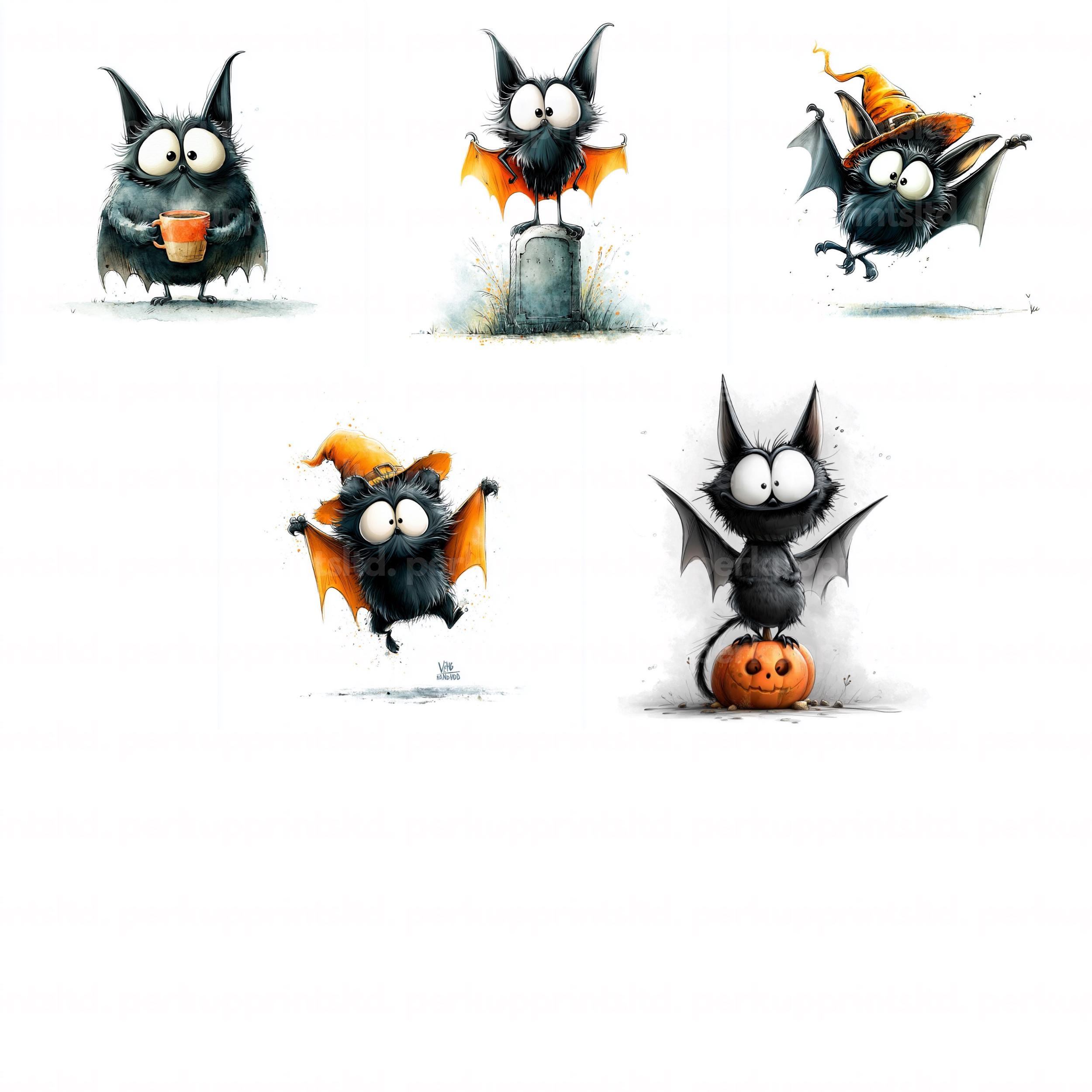 Funny Bat Clipart Cute Halloween Bats PNG Whimsical Bat Digital ...