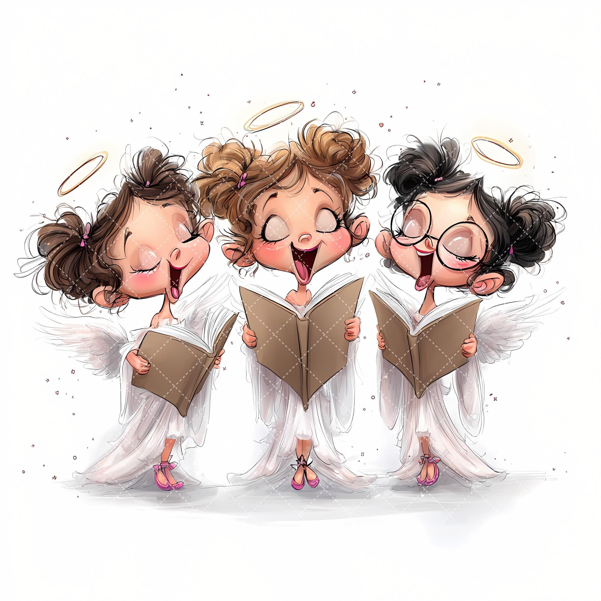 24 Quirky Singing Angel Christmas Clipart: Whimsical Angel Choir ...